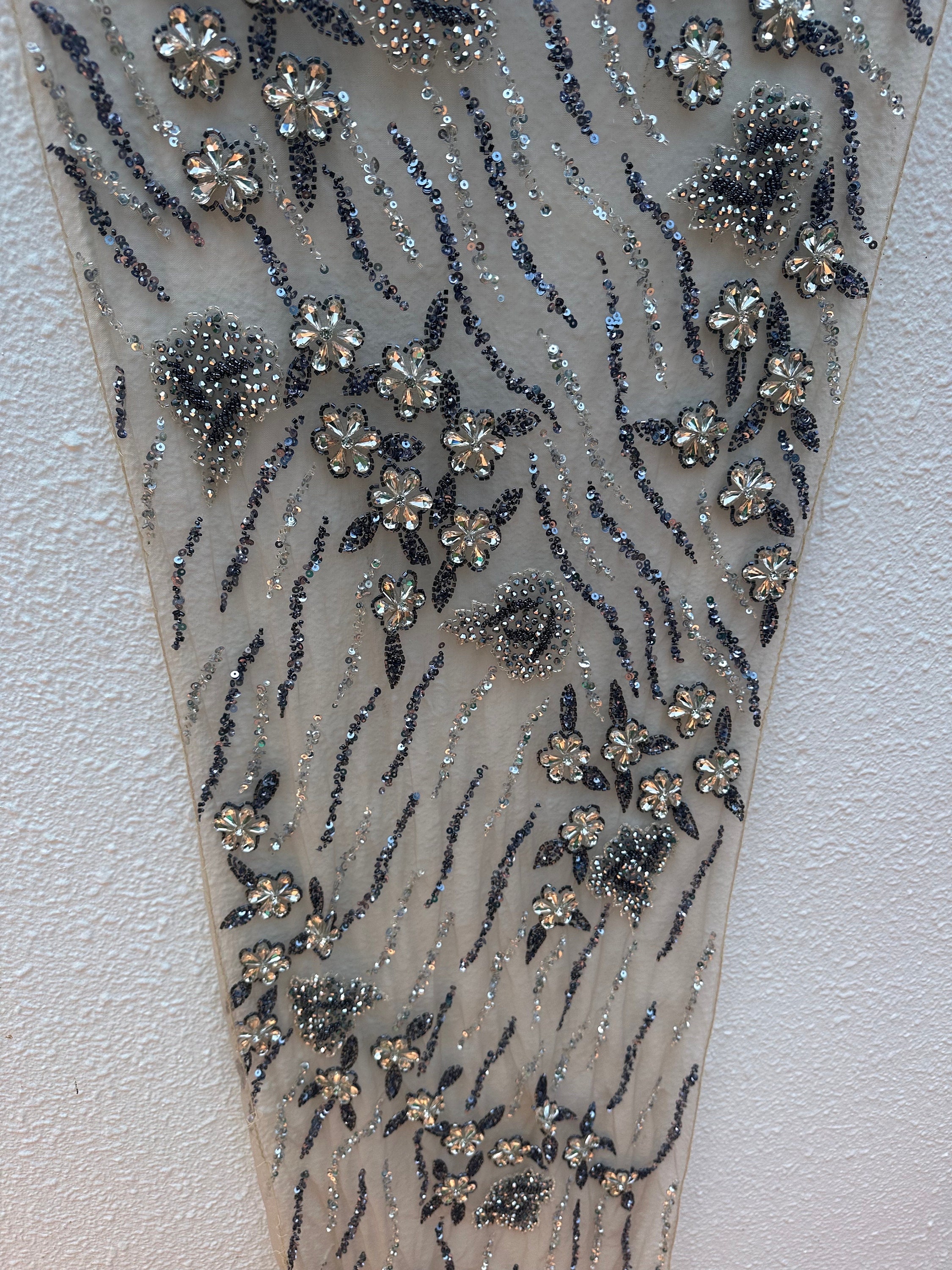 Navy Blue Hand Beaded Couture Evening Gown Fabric With Heavy Embroidery ...