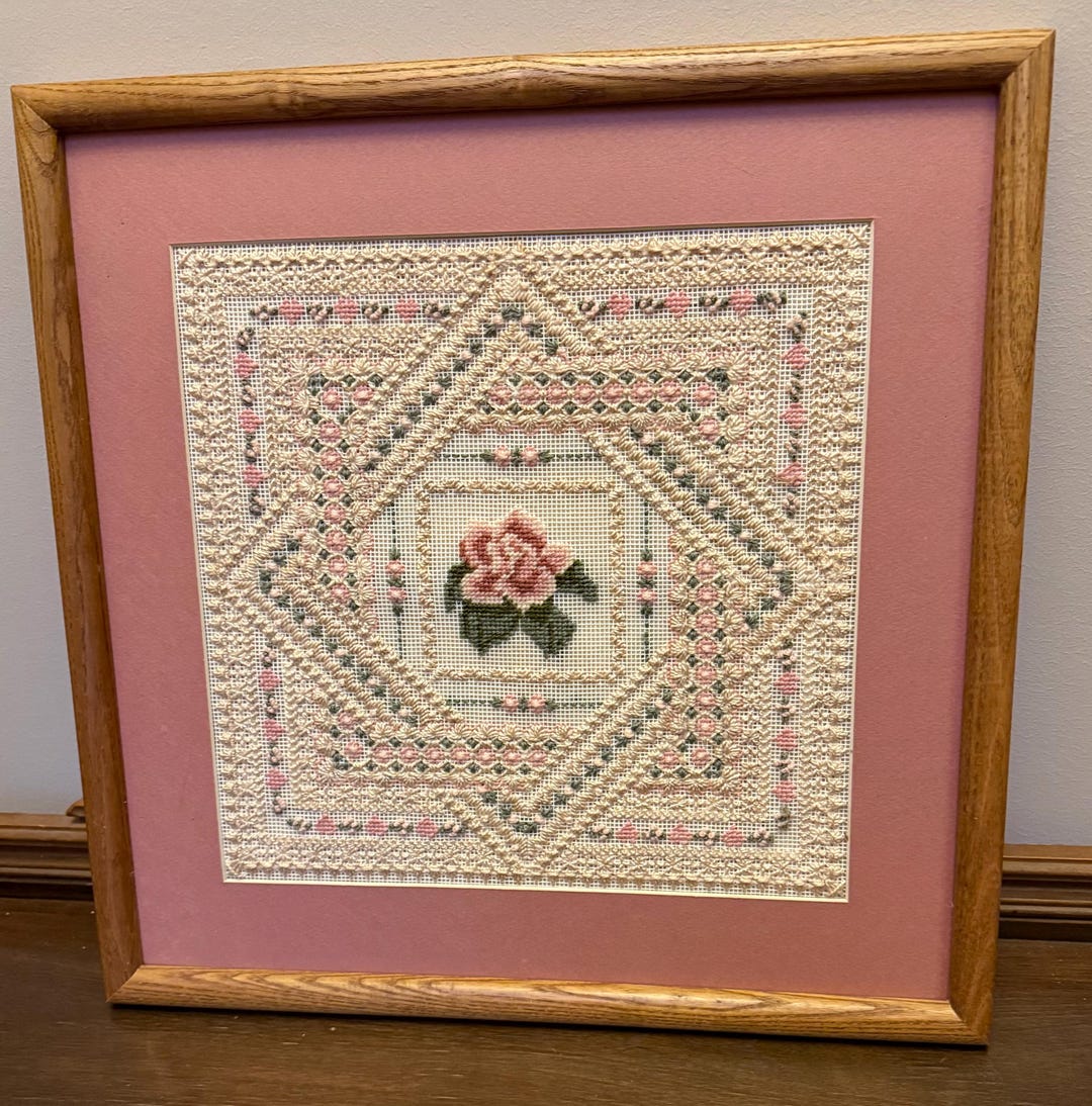 Rose Embellished Cross Stitch - Etsy