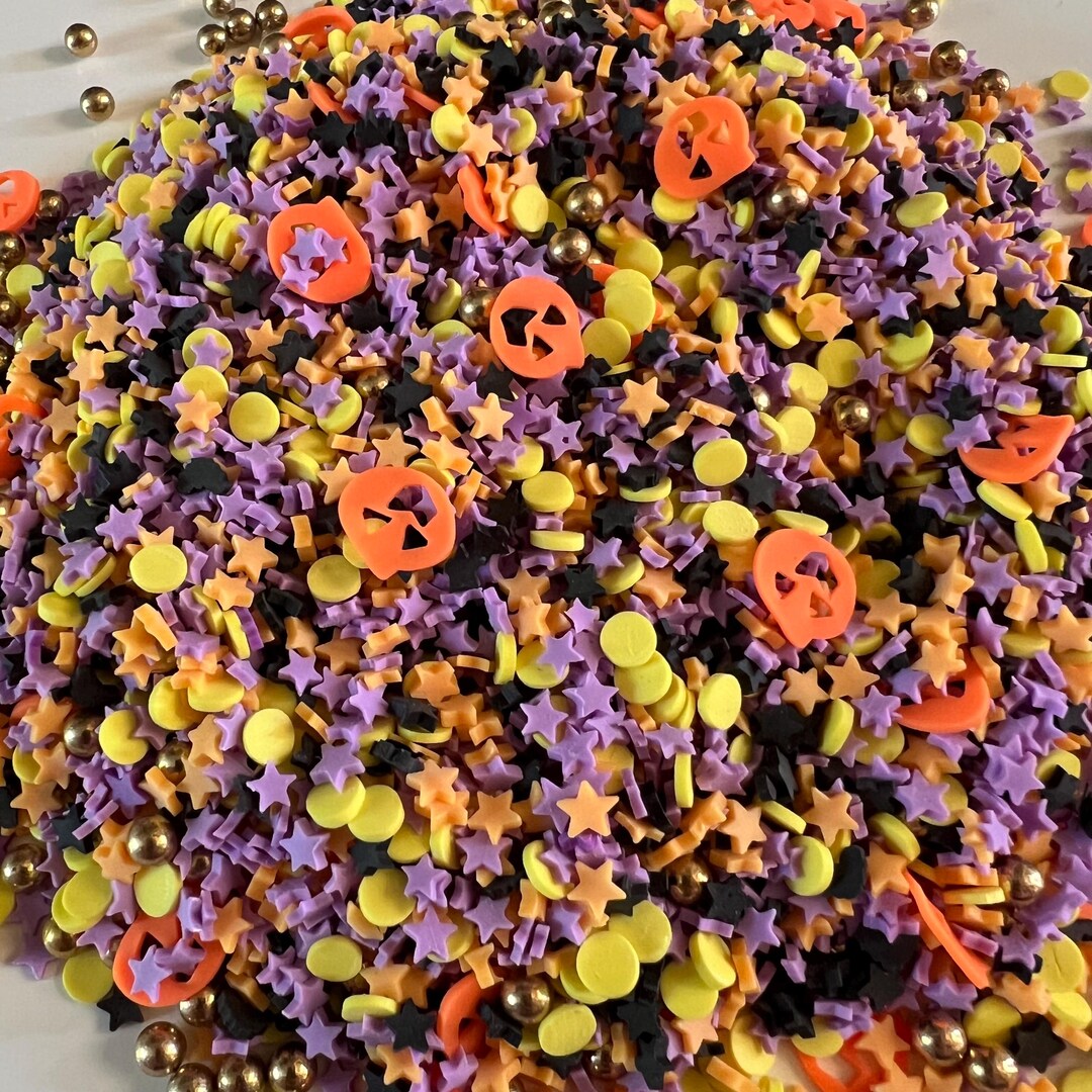 100 Grams Small Pumpkin Jack-o-lantern Stars Gold Beads Fake Fimo ...