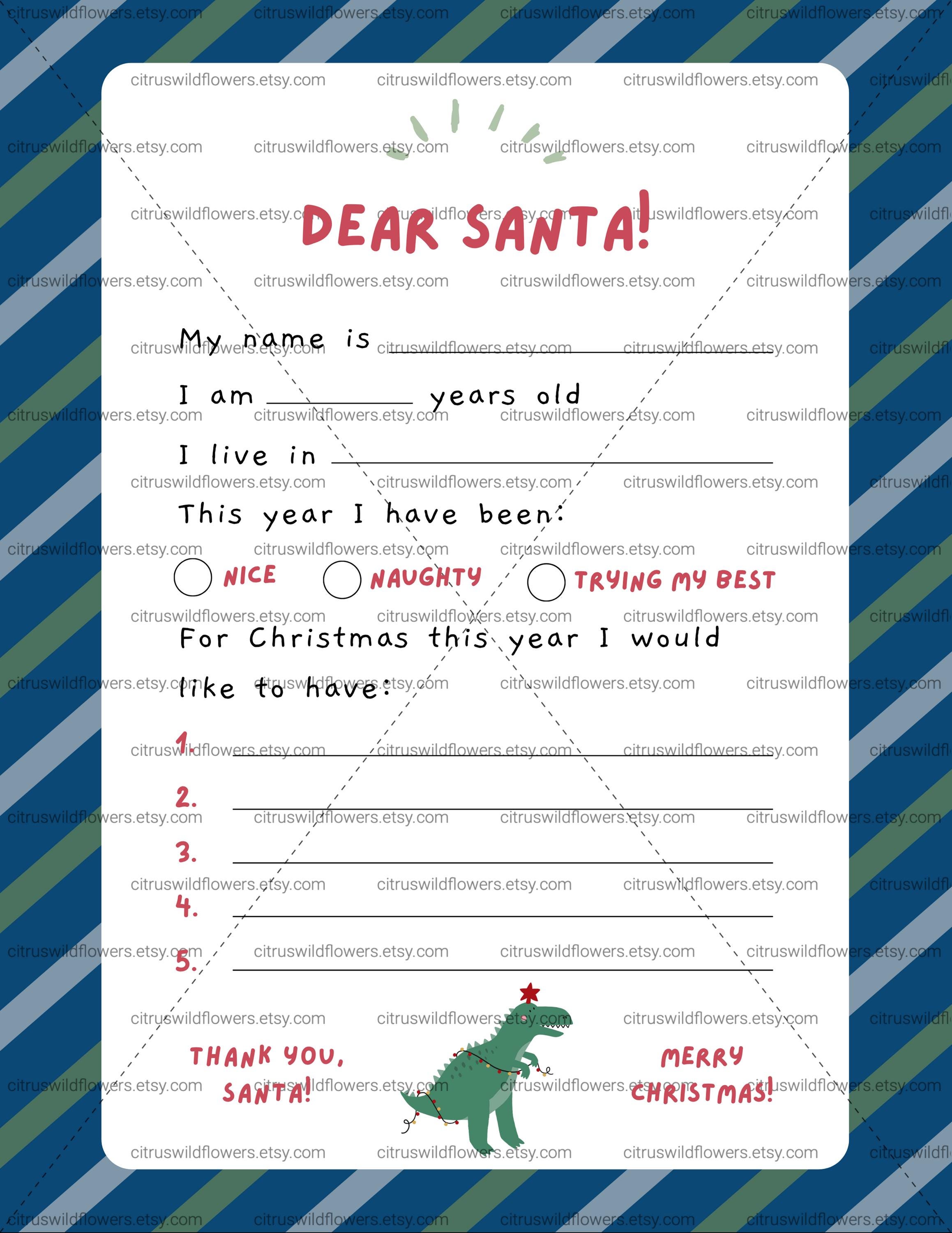 Dinosaur Dear Santa Letter Set – Printable PDF (8.5x11) - Etsy