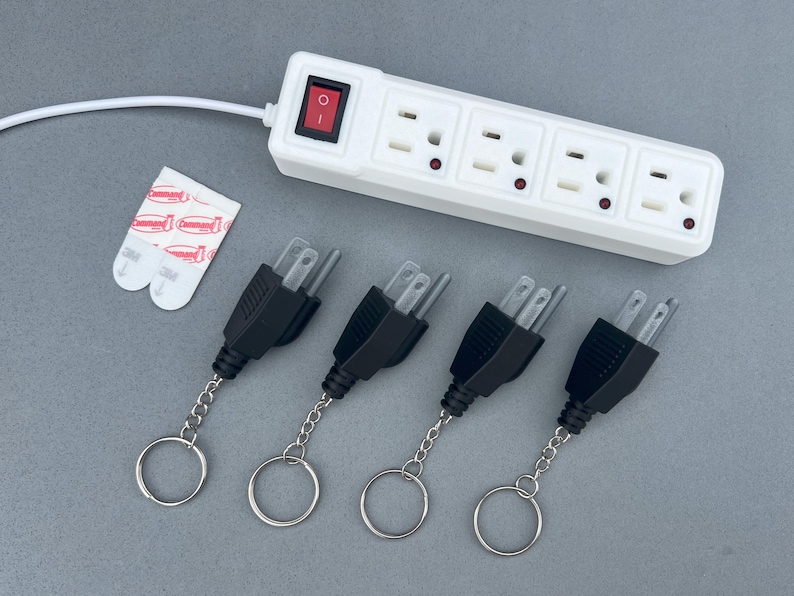 Power Strip Key Holder With 4 Plug Keychains - Etsy