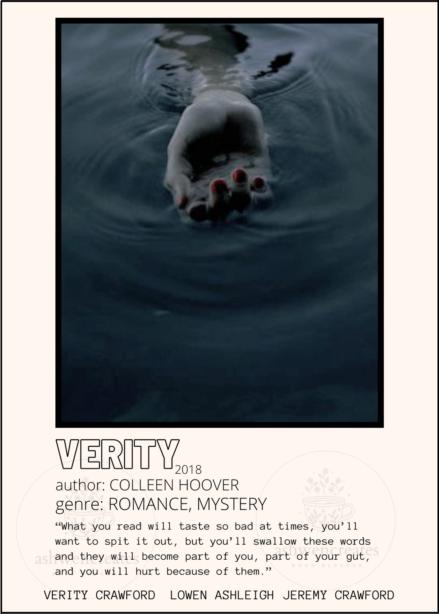 Verity Book Poster - Etsy