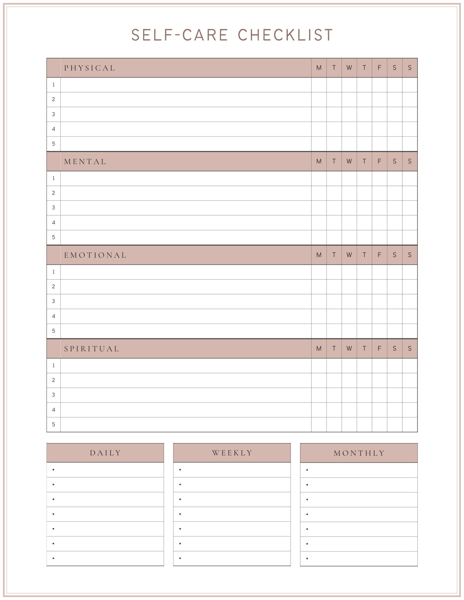 Self Care Checklist Printable - Etsy