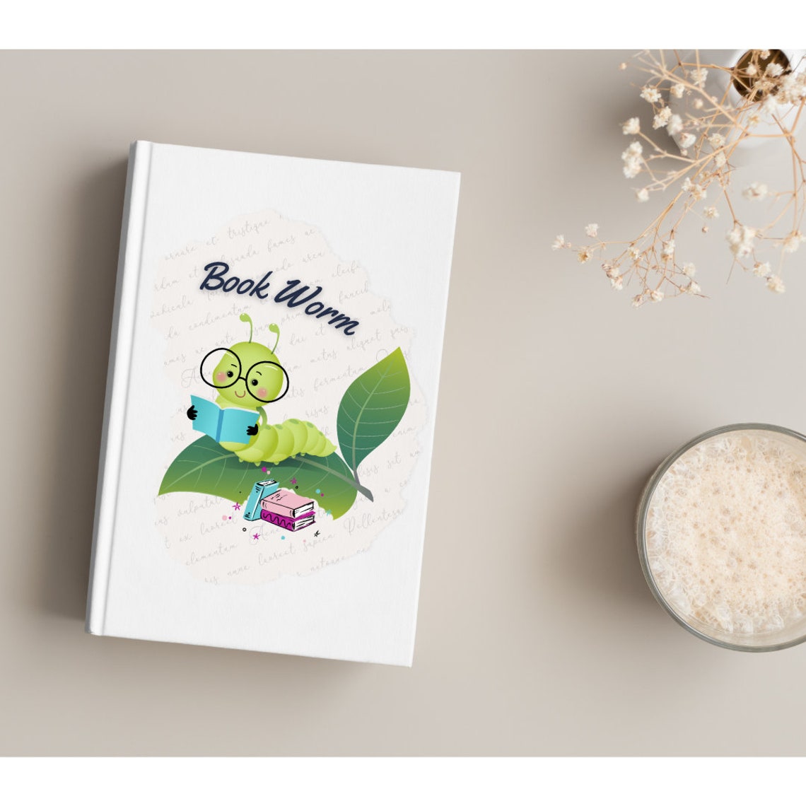 Book Worm Digital Graphic Art - Worm Reading With Glasses on Leaves ...