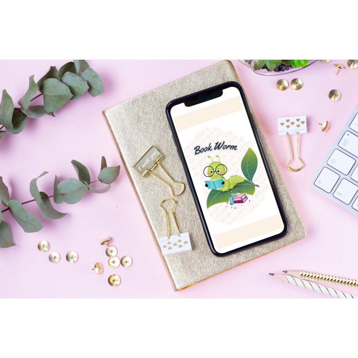 Book Worm Digital Graphic Art - Worm Reading With Glasses on Leaves ...