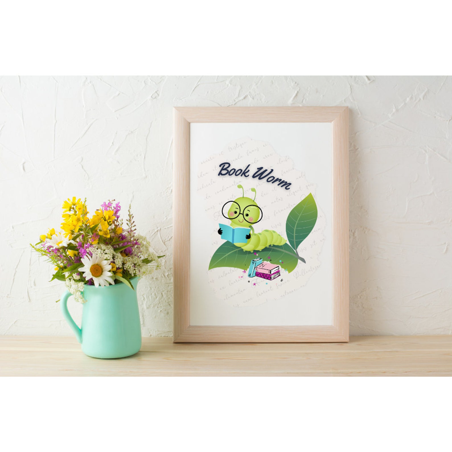 Book Worm Digital Graphic Art - Worm Reading With Glasses on Leaves ...