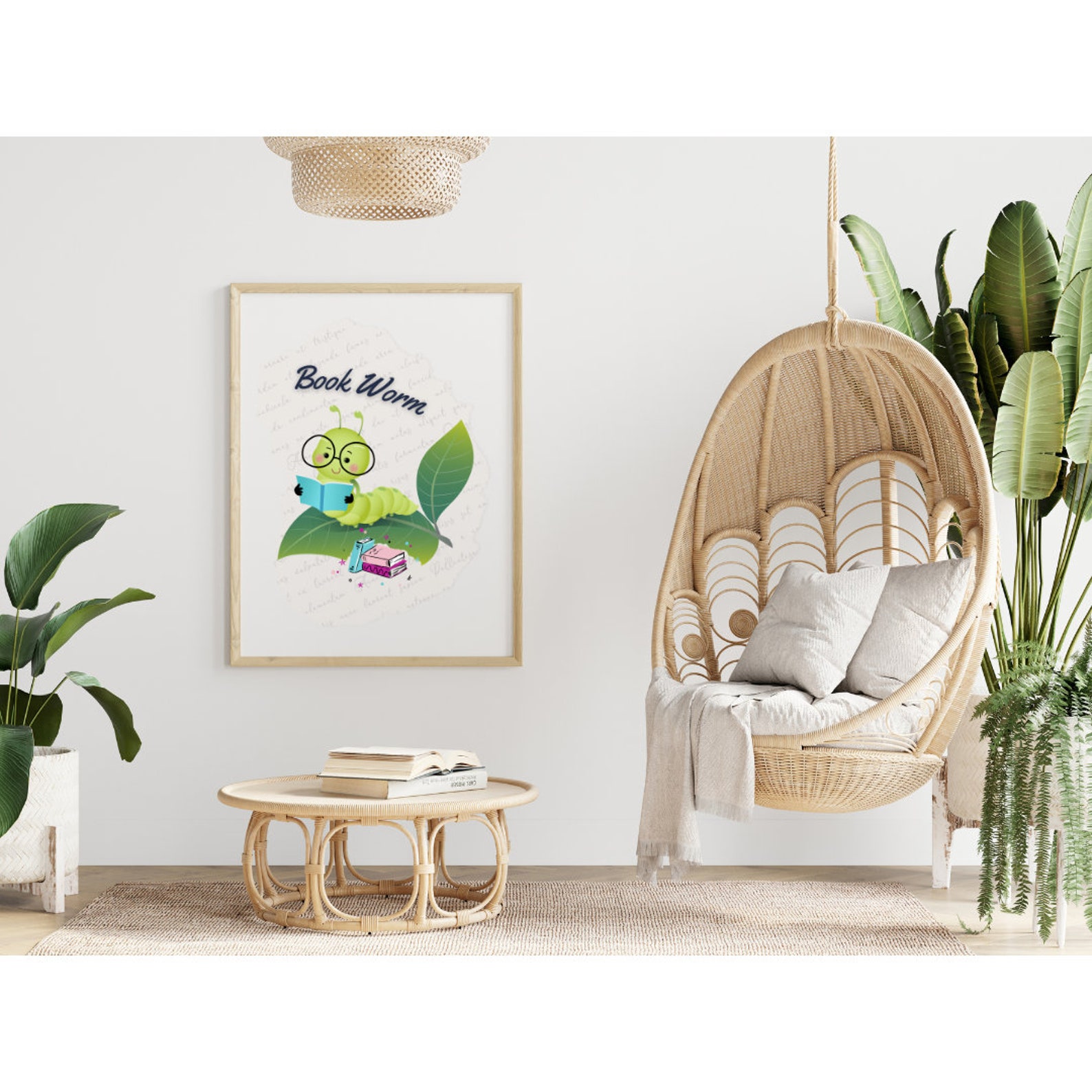 Book Worm Digital Graphic Art - Worm Reading With Glasses on Leaves ...