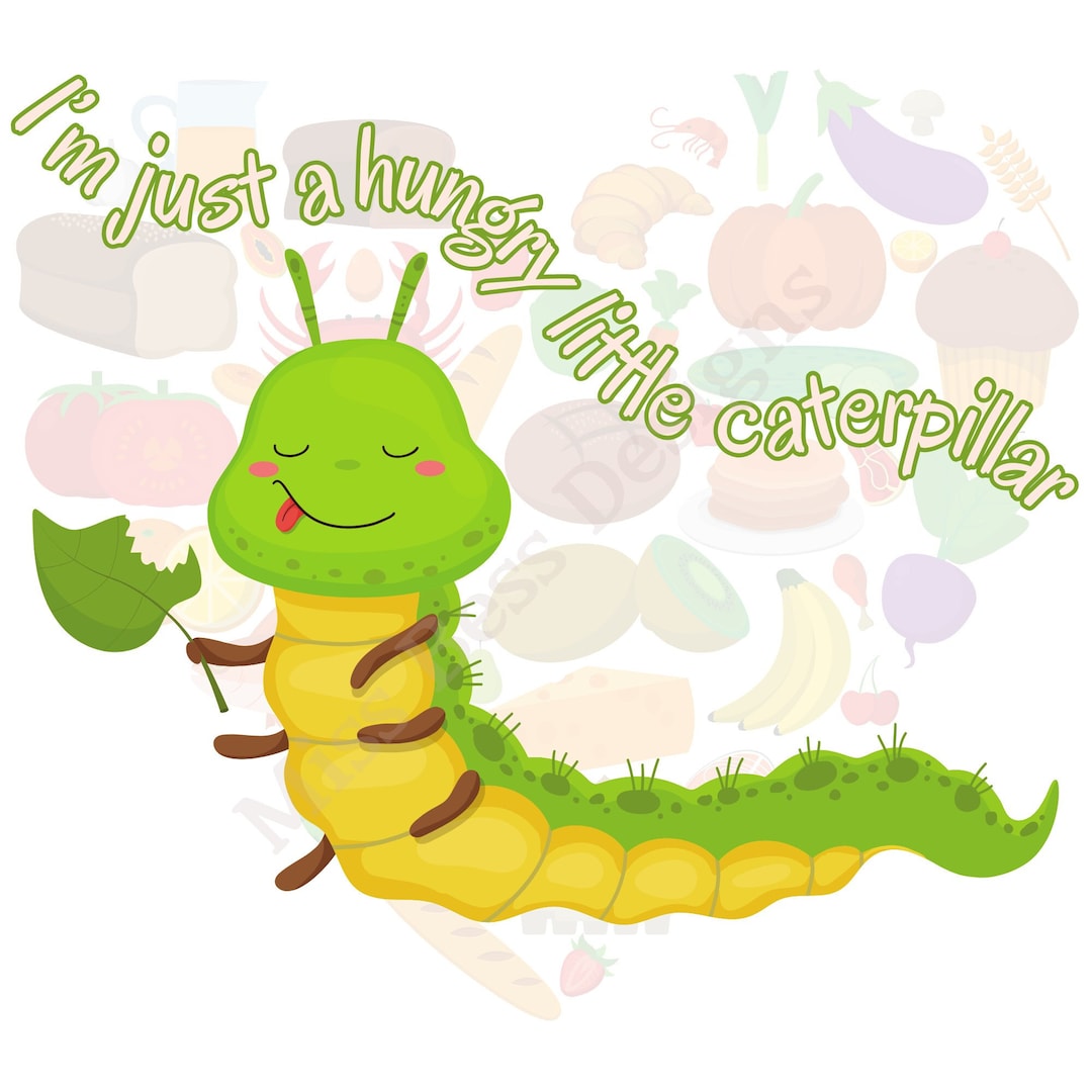Hungry Little Caterpillar Digital Graphic Art - Caterpillar Munching on ...