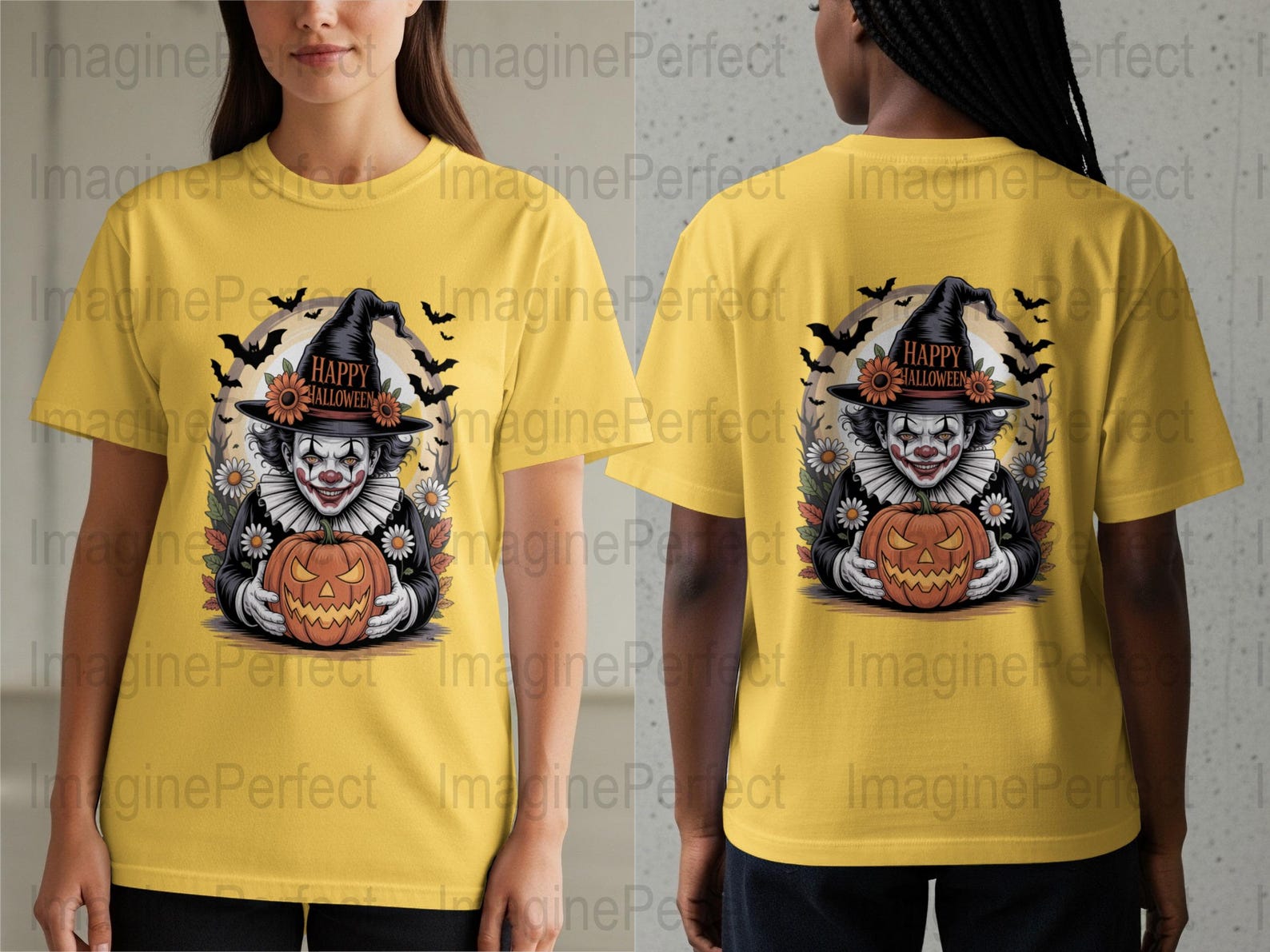 Spooky Clown Halloween Art: Jester Witch, Pumpkin, Bats (PNG JPG PDF ...