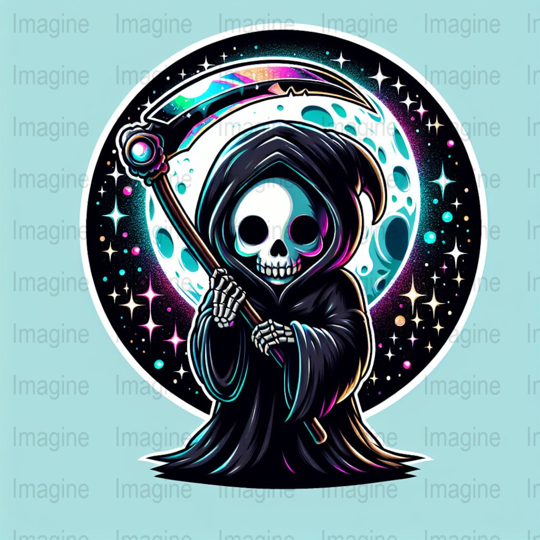 Cosmic Grim Reaper Digital Art, Neon Colors Space-themed Illustration ...