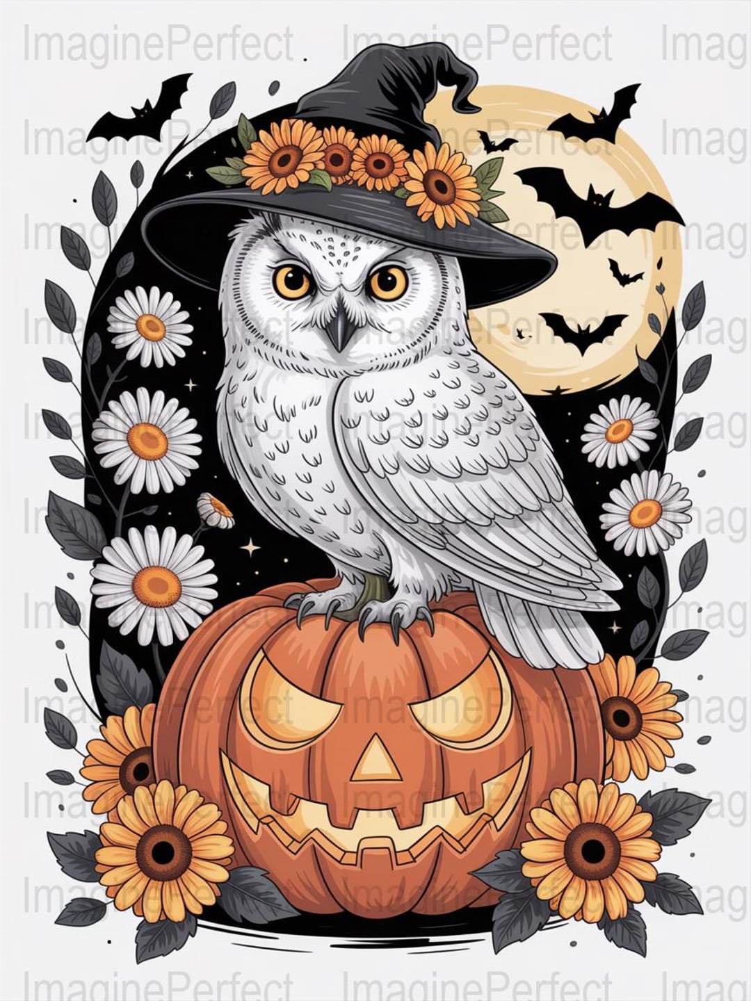 Snowy Owl Witch Hat Art: Halloween Pumpkin Illustration (PNG JPG PDF ...