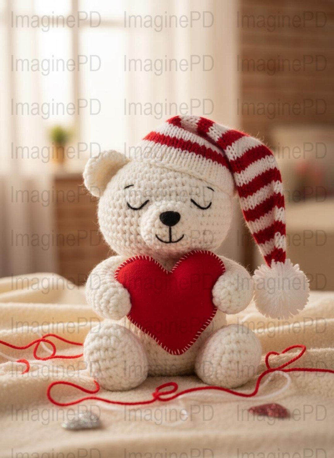 Faux Yarn Valentine Teddy Bear PNG, Digital File, Sleepy Bear With ...