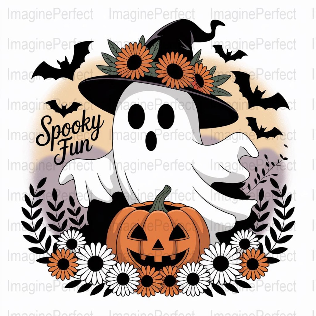 Halloween Ghost Clipart, Witch Hat, Pumpkin, Bats (PNG JPG PDF) - Etsy