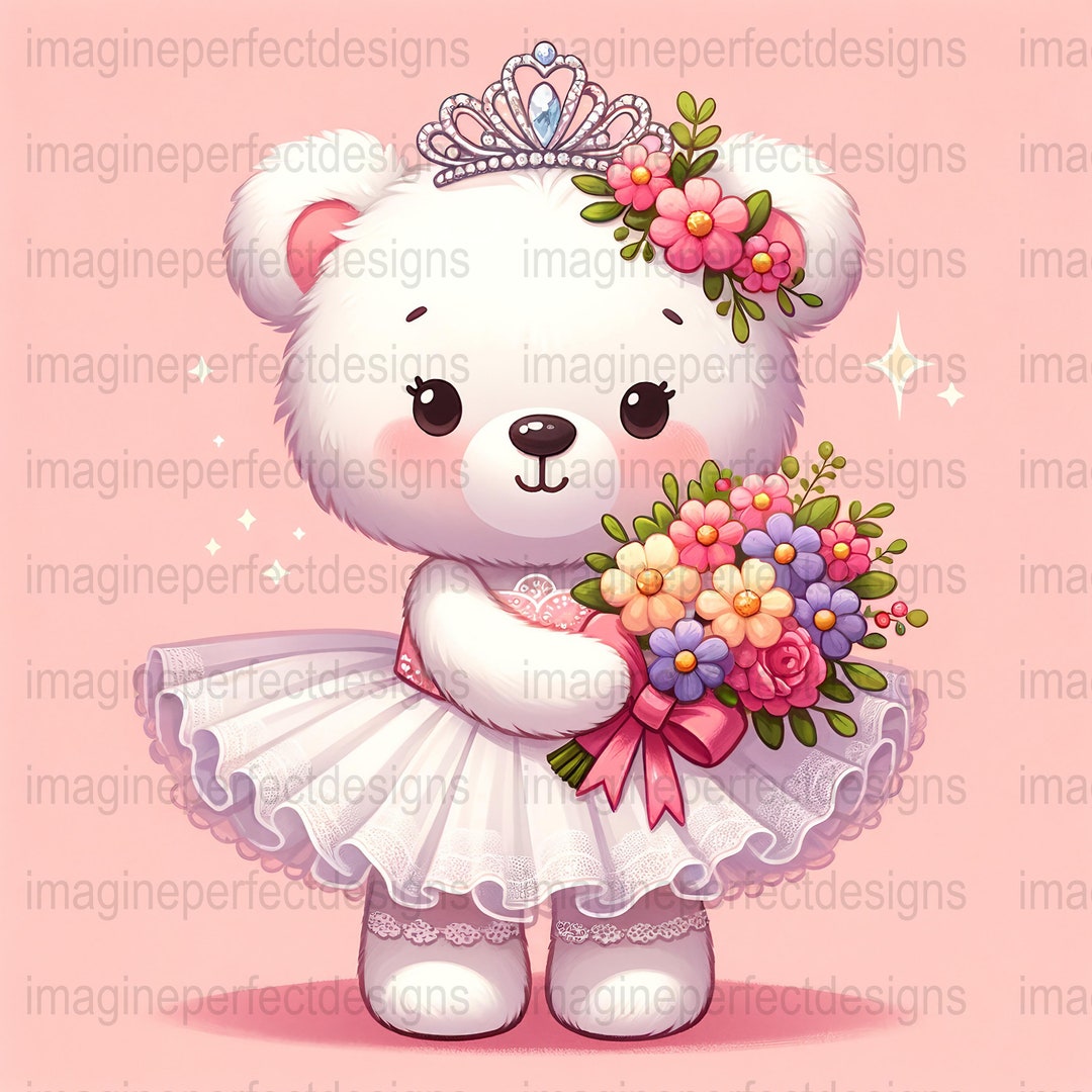 Quincenera,sweet 16, Teddy Bear With Bouquet and Tiara PNG File - Etsy