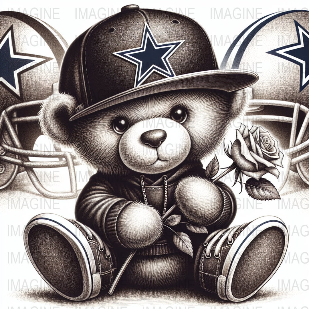 Cute Teddy Bear Digital Art, Sports Fan Bear With Rose, Nursery Decor ...