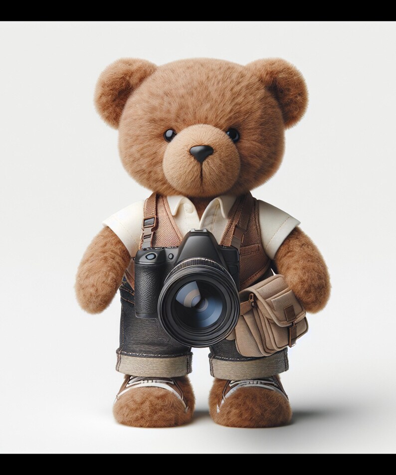 Photographer Bear Digital Image, Cute Bear With Camera Print, Digital ...