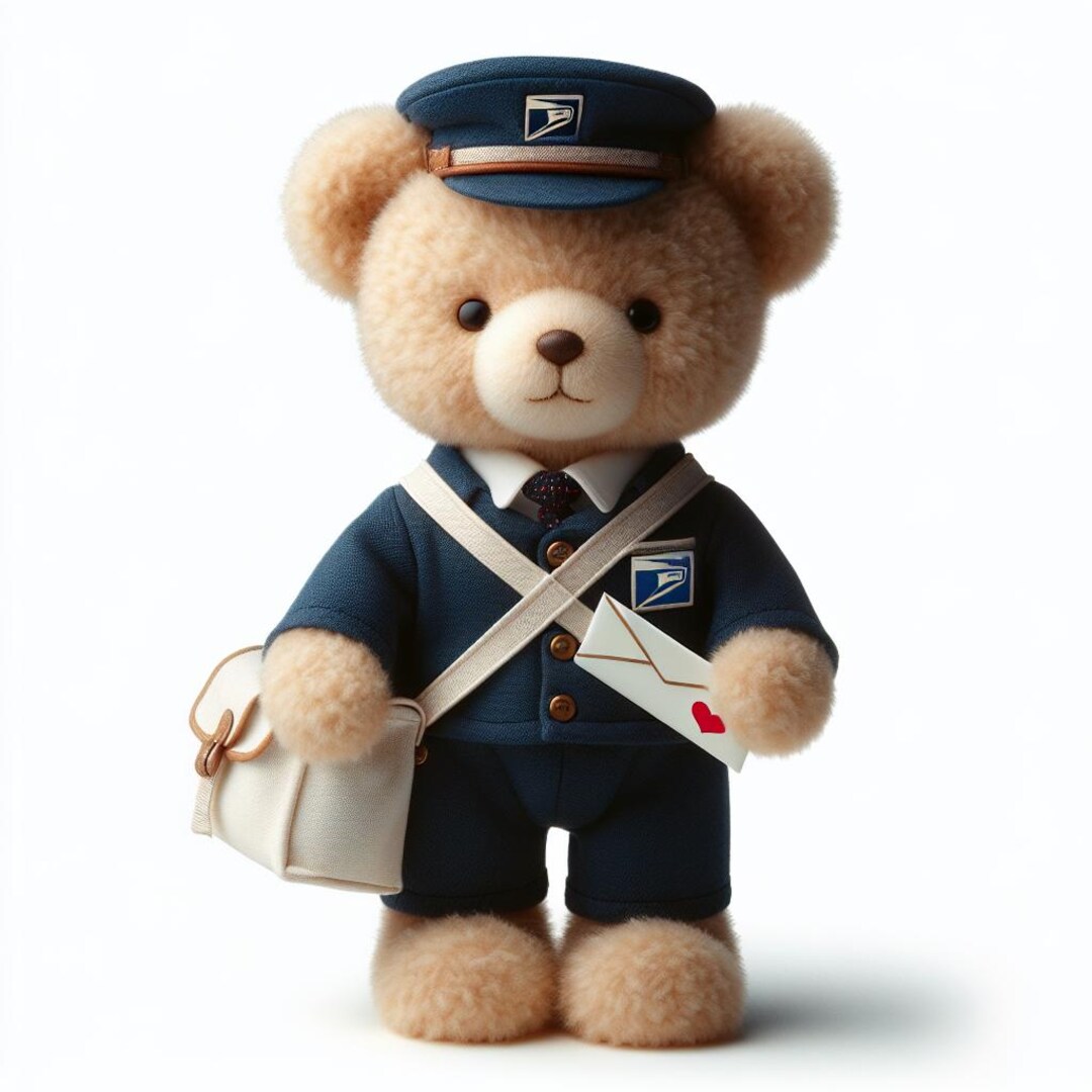 Teddy Bear Postman Digital Art, Cute Animal Image, PNG JPEC PDF Files ...
