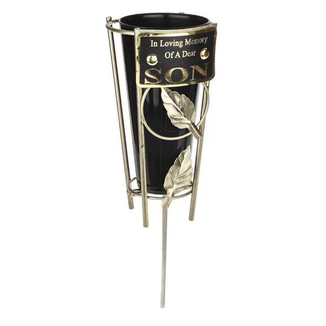 In Loving Memory Grave Vase: "son" Memorial Tribute With Metal Spike ...
