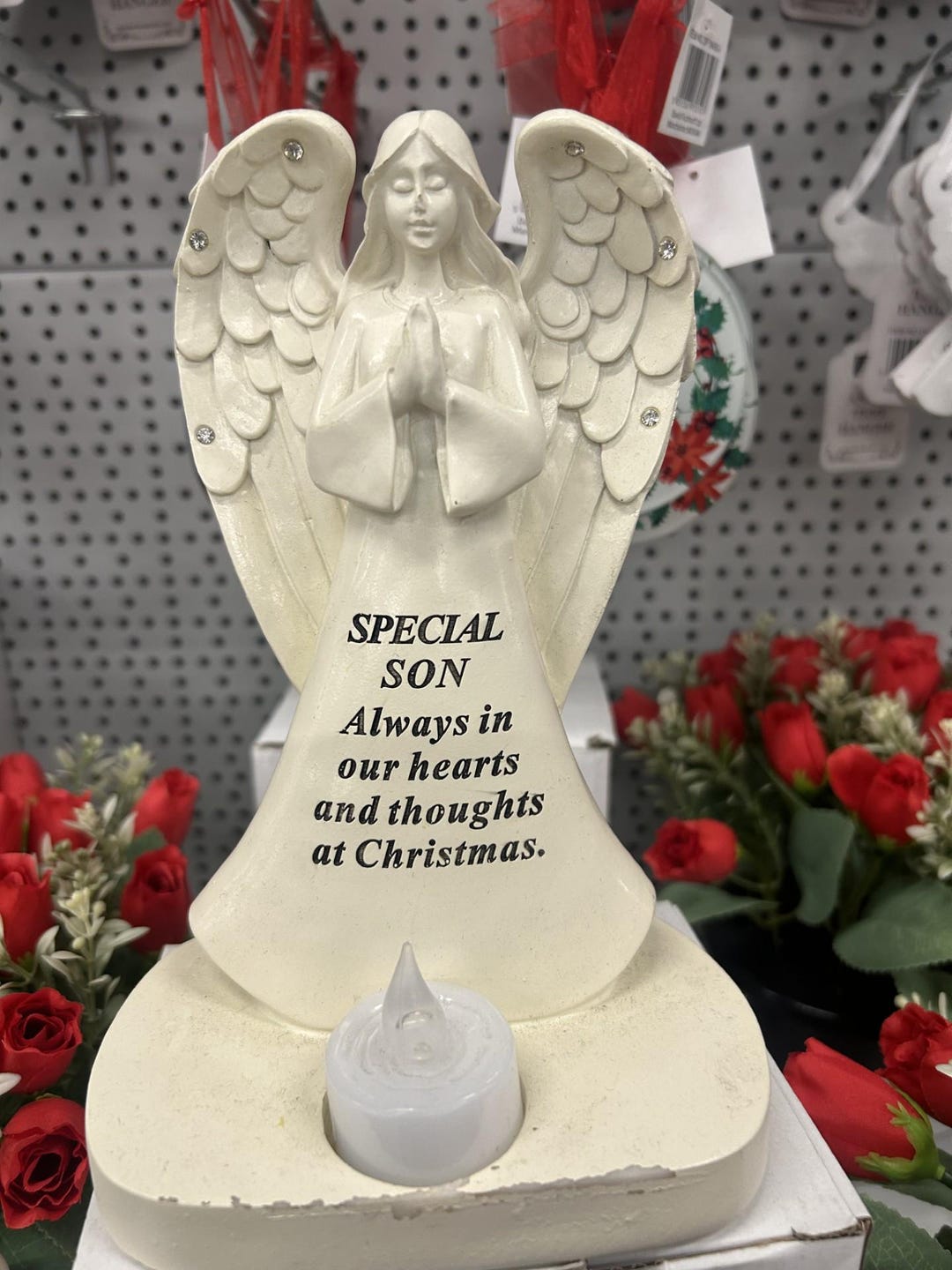 Christmas Memorial Graveside Angel Son With Led Candle Tribute 8 Inch ...