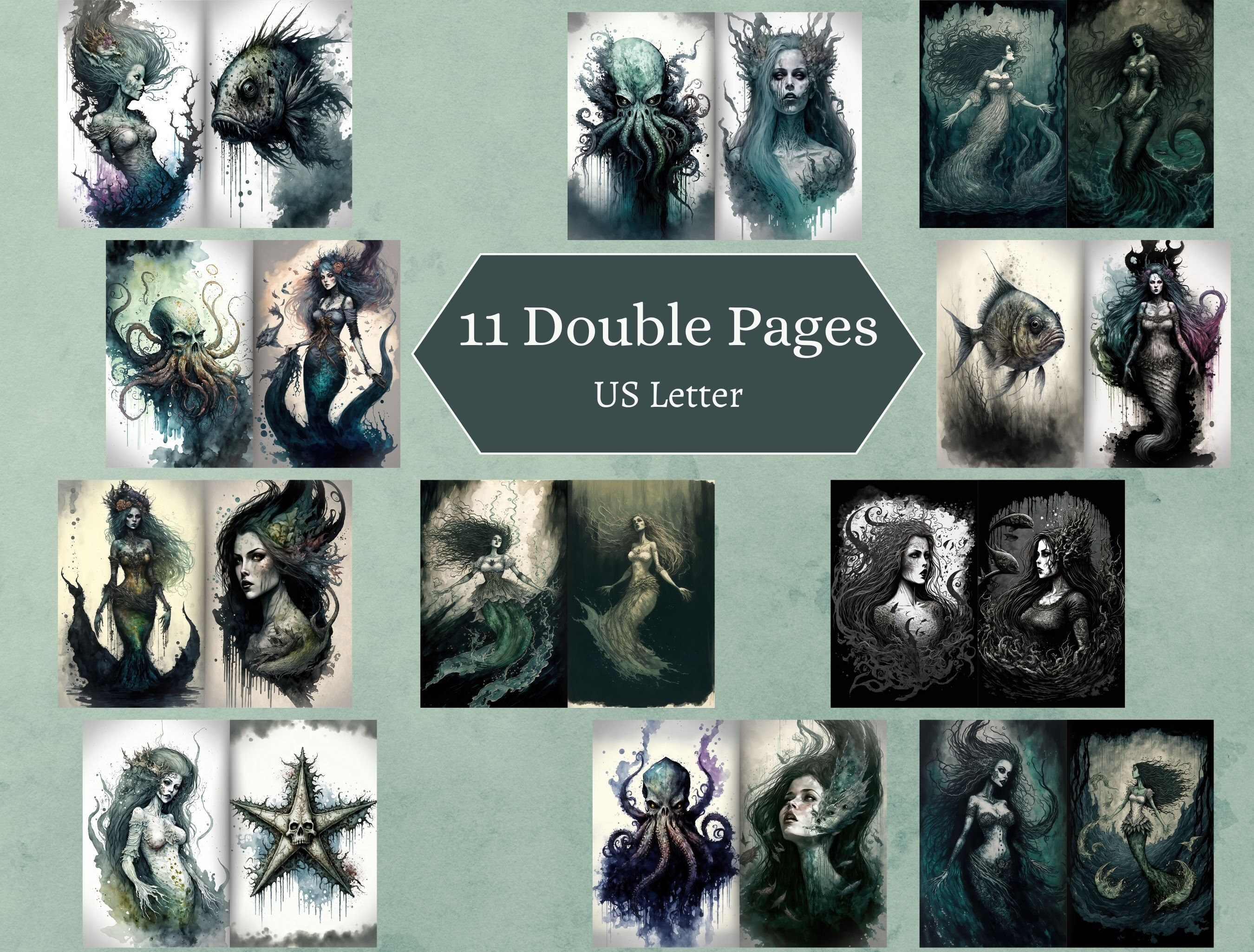 Cursed Ocean Mermaid Watercolor Junk Journal Kit 20 Witch - Etsy