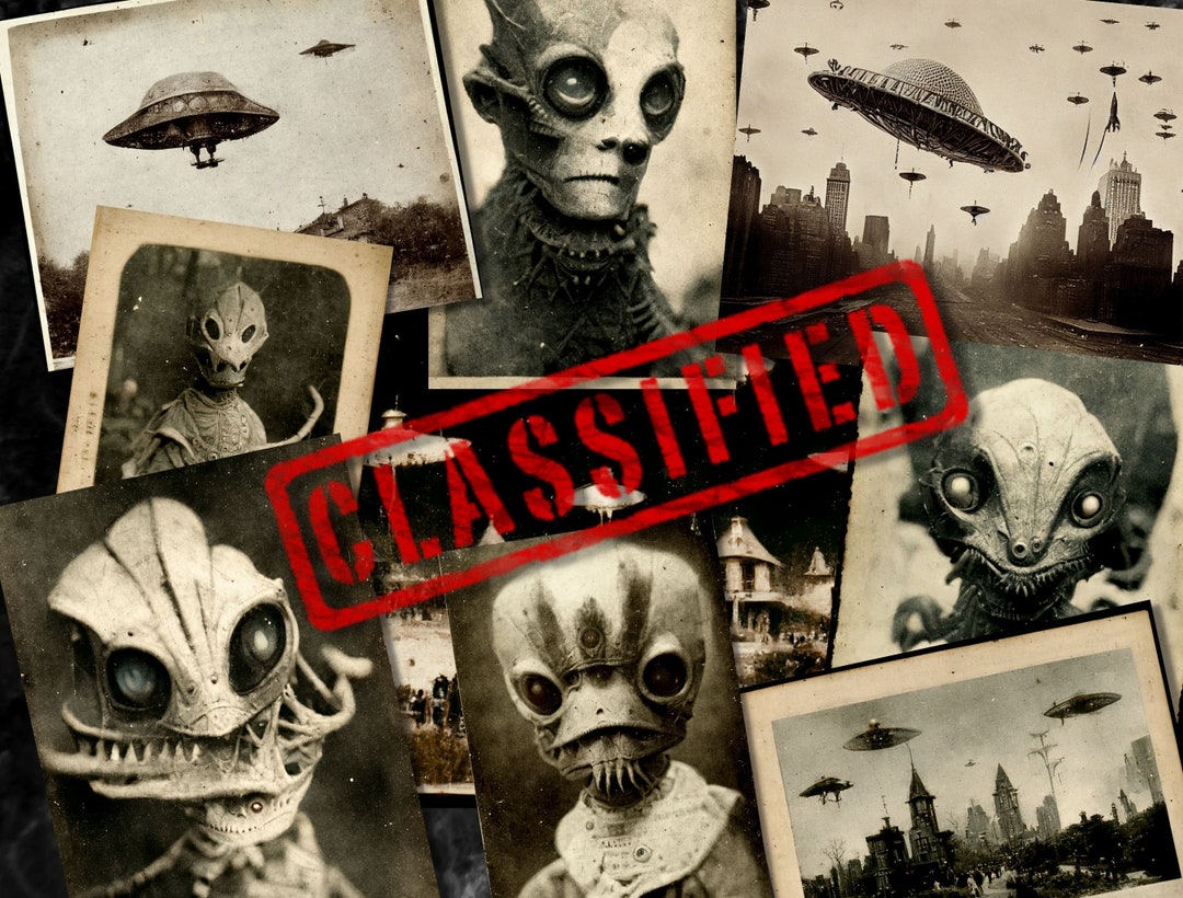 Classified Alien Footage - 20 UFO and Alien Vintage Junk Journal Image ...