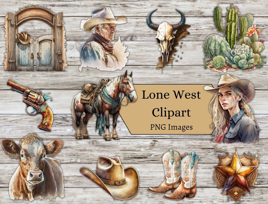 Watercolor Western Clipart Bundle: Cowboy, Cowgirl, Cactus (22 PNG) - Etsy
