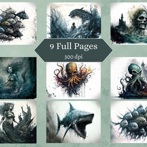 Cursed Ocean Mermaid Watercolor Junk Journal Kit, 20 Witch Mermaid ...