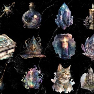 Magic Items Watercolor Clipart Bundle - 22 Digital PNG Magic Witch ...