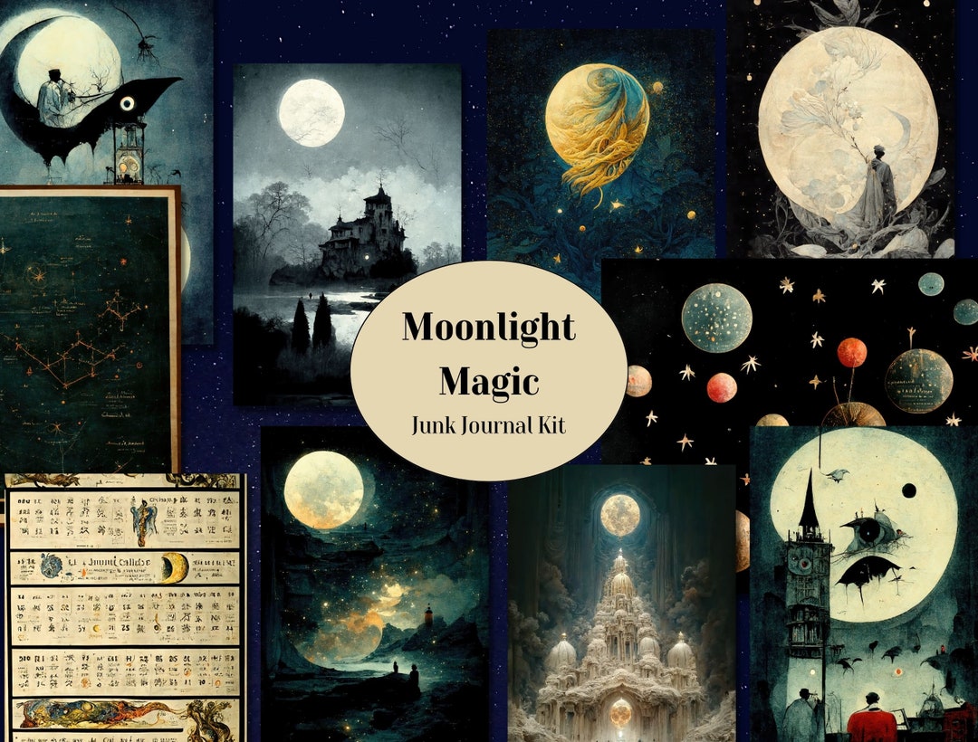 Moonlight Magic Junk Journal Kit, 19 Celestial Moon Ephemera Pack Junk ...