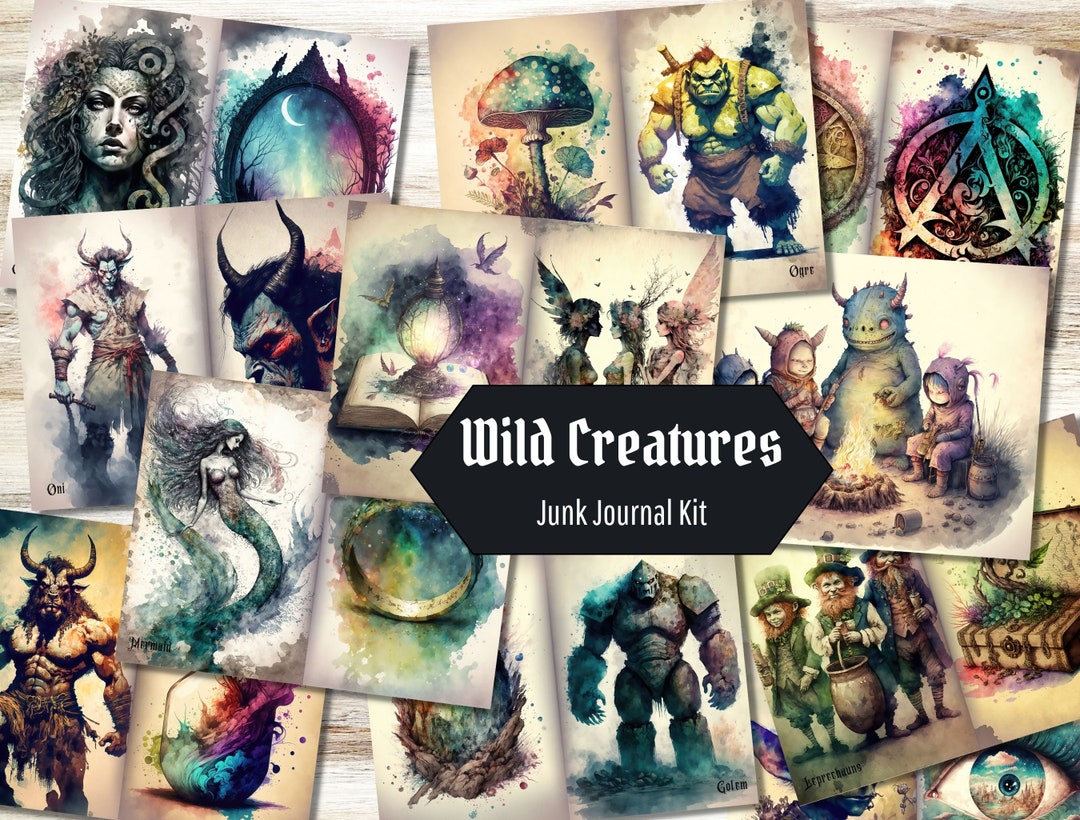 Wild Creatures Watercolor Junk Journal Kit, 20 Printable Fantasy Dnd ...