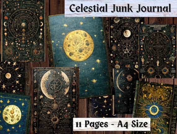 11 Celestial Junk Journal Pages and 5 Bookmarks Moon Junk - Etsy
