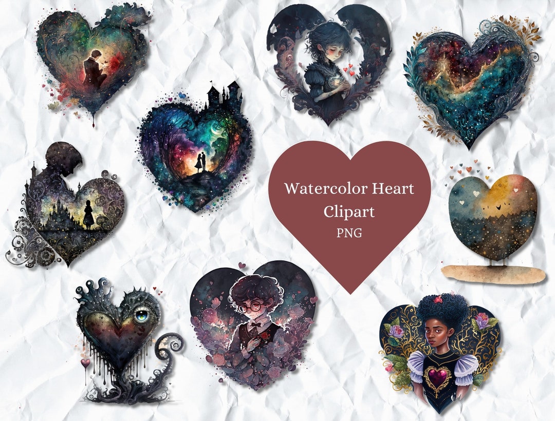 Watercolor Heart Clipart Bundle, 20 PNG Images Valentines Day Clip Art ...