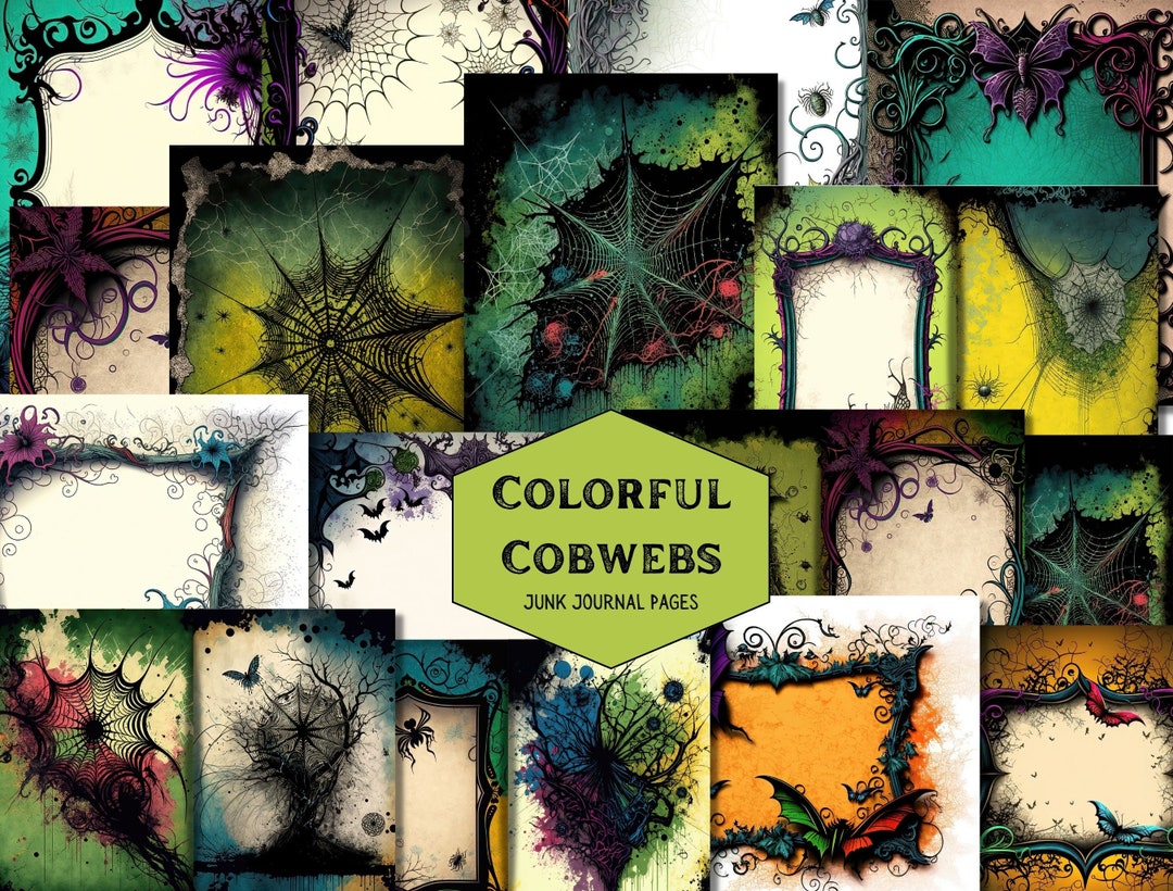 Colorful Cobwebs Grunge Junk Journal Pages, 20 Digital Printable ...