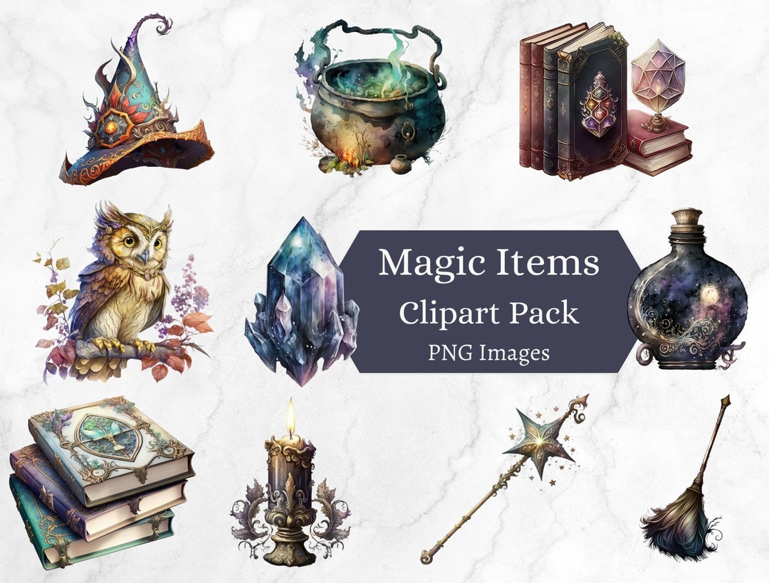 Magic Items Watercolor Clipart Bundle - 22 Digital PNG Magic Witch ...