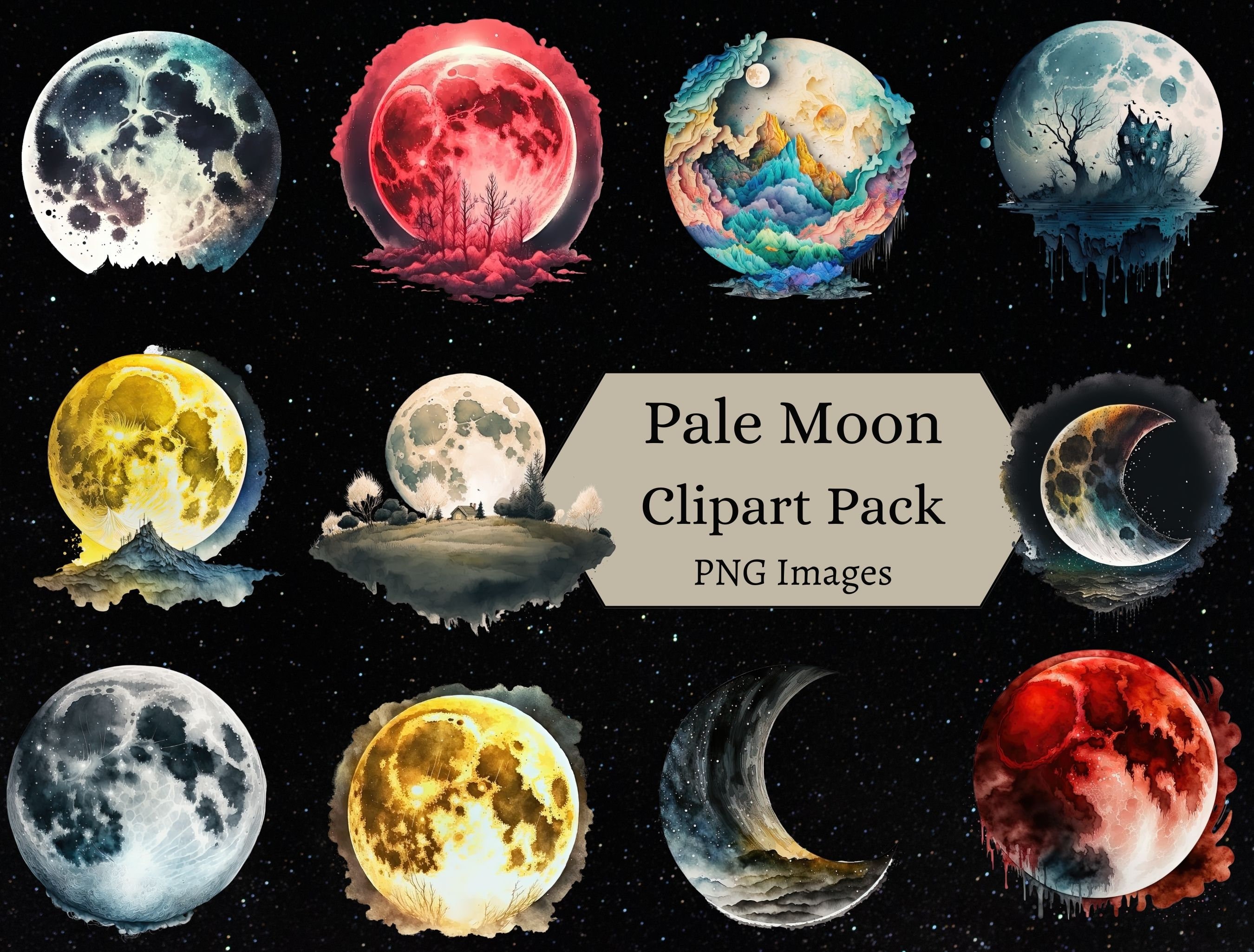 Pale Moon Celestial Clipart Bundle 17 PNG Images Celestial - Etsy