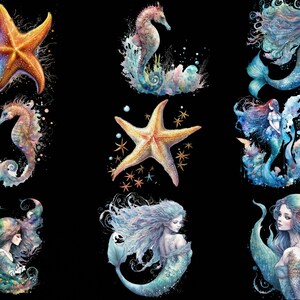 Magical Ocean Mermaid Watercolor Clipart Bundle, 18 PNG Images Digital ...