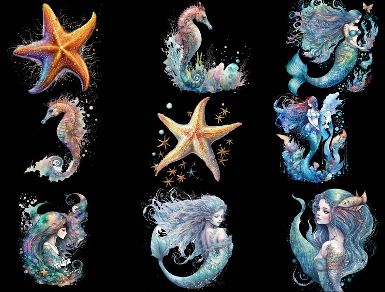 Magical Ocean Mermaid Watercolor Clipart Bundle 18 PNG Images - Etsy