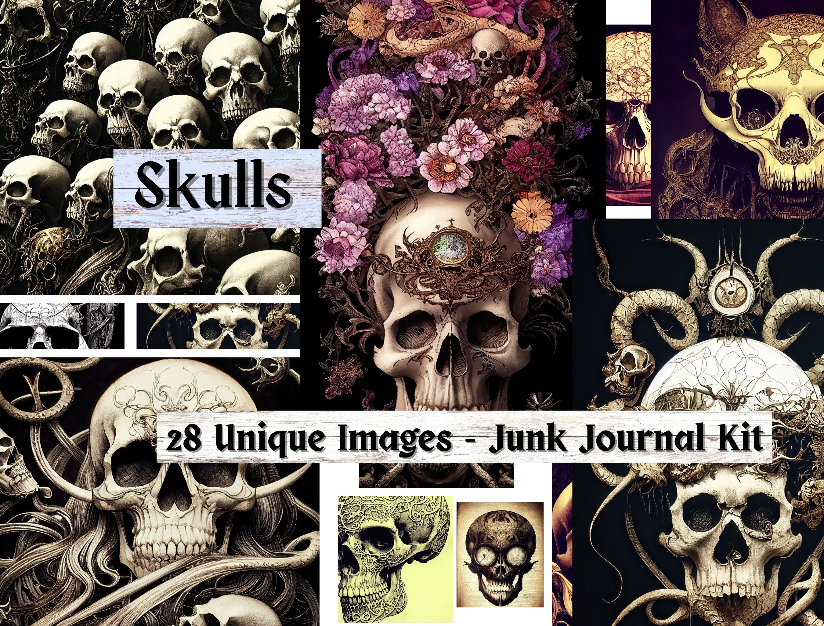 28 Skulls Bundle for Junk Journal Pages Memento Mori Digital - Etsy