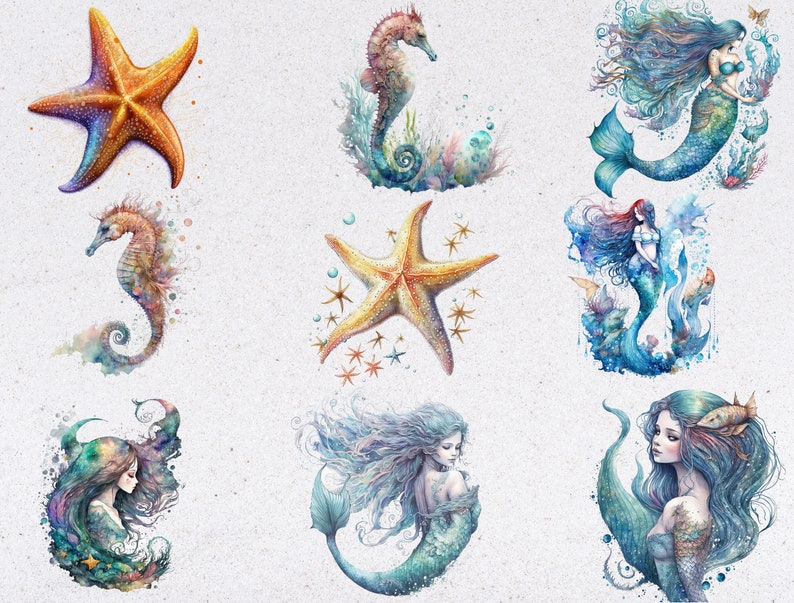 Magical Ocean Mermaid Watercolor Clipart Bundle 18 PNG Images - Etsy