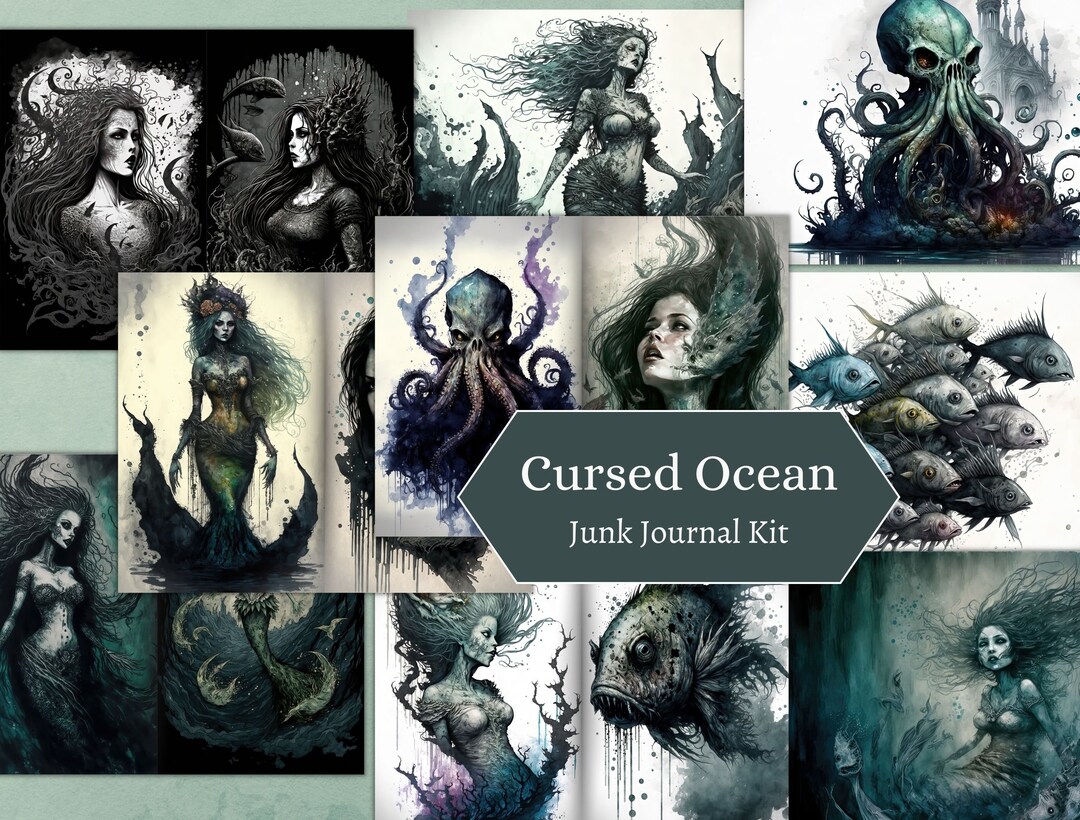 Cursed Ocean Mermaid Watercolor Junk Journal Kit, 20 Witch Mermaid Spooky Sea Water Printable ...