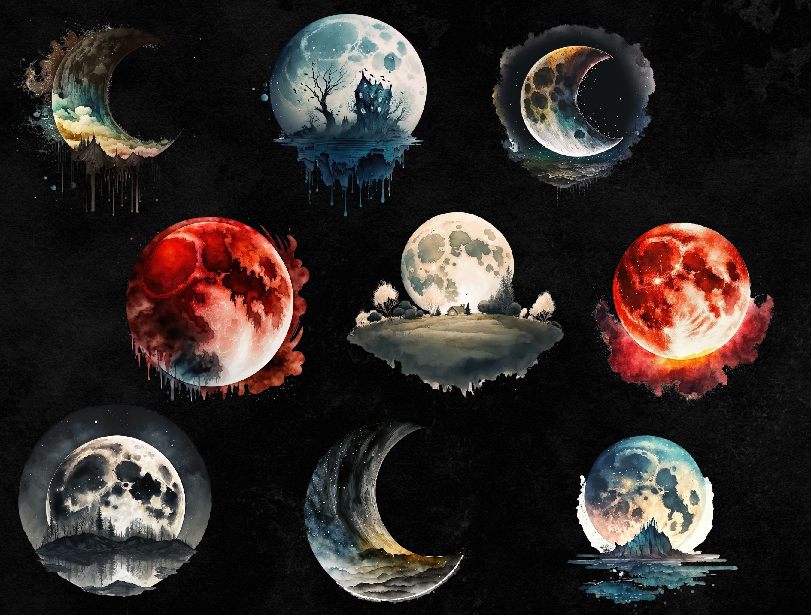 Pale Moon Celestial Clipart Bundle 17 PNG Images Celestial - Etsy