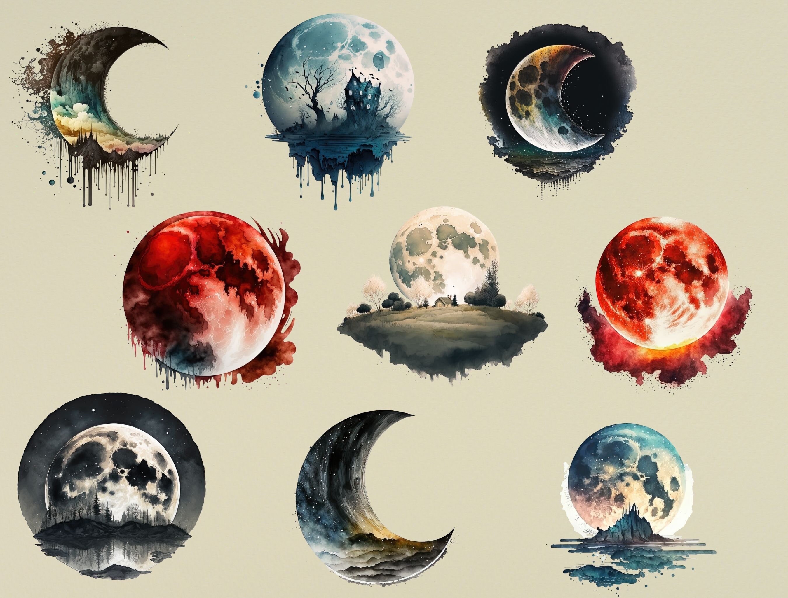 Pale Moon Celestial Clipart Bundle 17 PNG Images Celestial - Etsy
