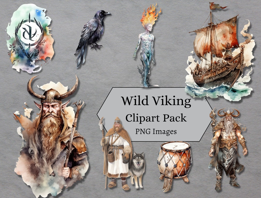 Wild Viking Watercolor Clipart Bundle, 21 PNG Images Digital Printable ...