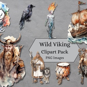 Wild Viking Watercolor Clipart Bundle, 21 PNG Images Digital Printable ...