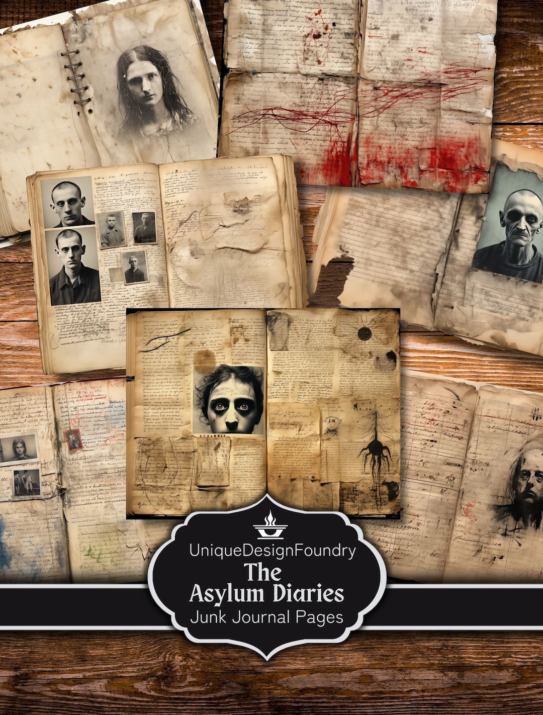 The Asylum Diaries - 11 Creepy Weird Junk Journal Pages, Spooky Horror Digital Art Project ...