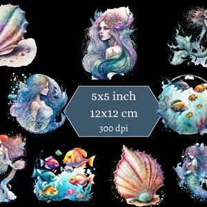 Magical Ocean Mermaid Watercolor Clipart Bundle, 18 PNG Images Digital ...