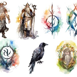 Wild Viking Watercolor Clipart Bundle, 21 PNG Images Digital Printable ...