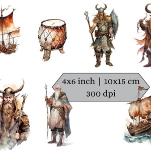 Wild Viking Watercolor Clipart Bundle, 21 PNG Images Digital Printable ...