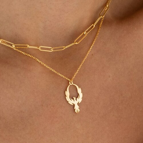 14K 9K Rising Phoenix Necklace Solid Gold Phoenix - Etsy