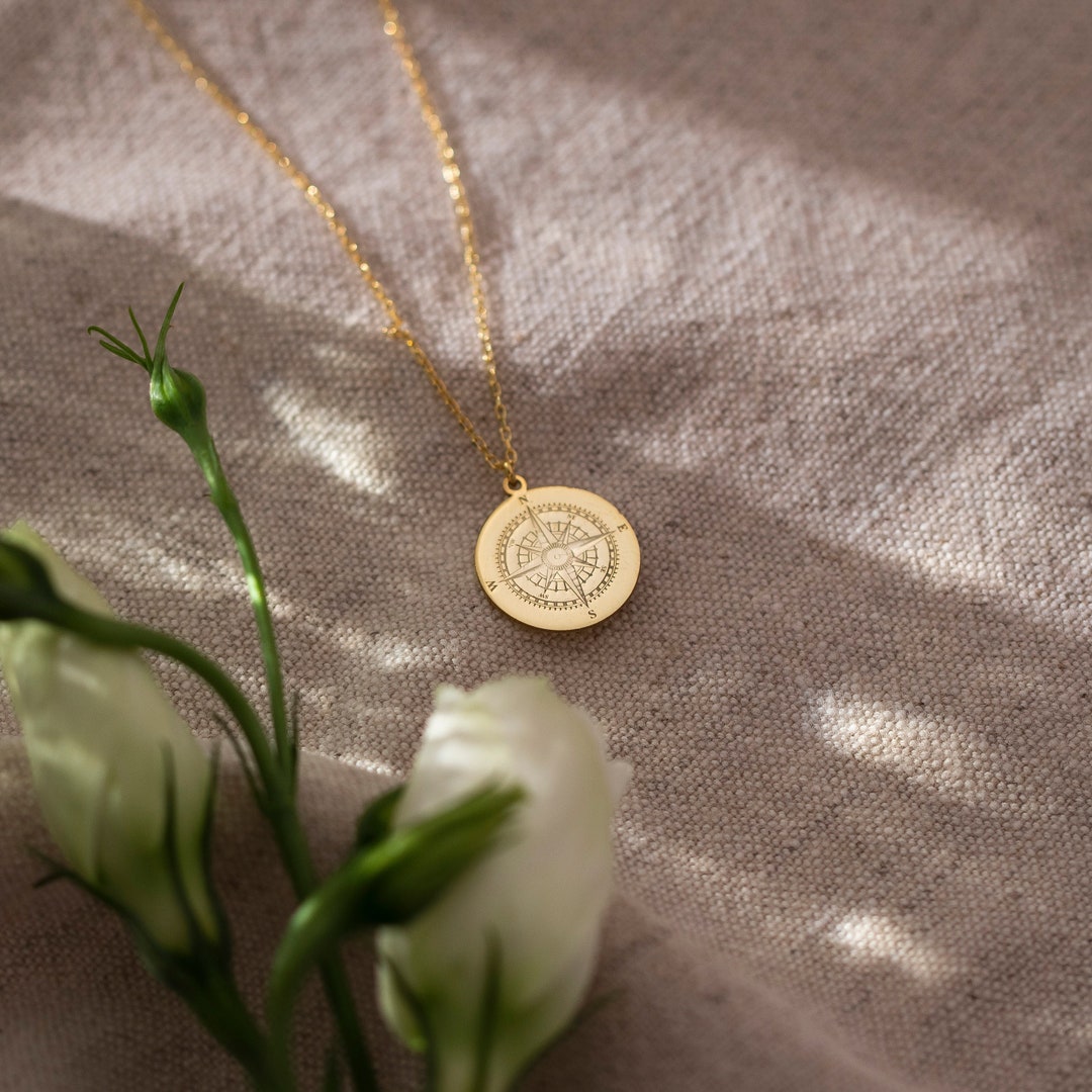 14K Solid Gold Compass Necklace, Compass Jewelry | Graduation Compass ...